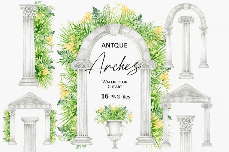 Antique Arch Watercolor Clipart Ancient Greek Column, Rome Greece ...