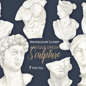 Watercolor Greek Goddess Statue Clipart: Ancient Bust PNG (digital ...