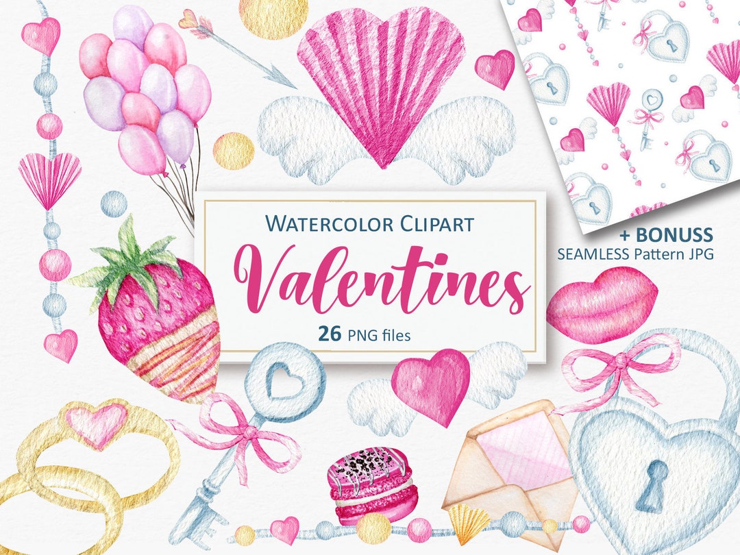 Valentines Day Watercolor Clipart Bundle Png, Love Stickers, Valentine ...