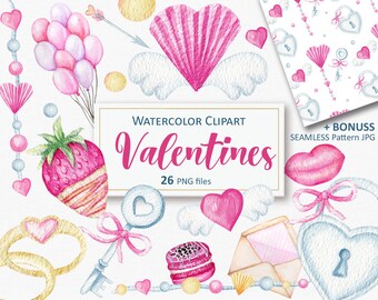 Watercolor Love Hearts PNG Clipart Bundle Valentines Day | Etsy