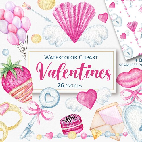 Watercolor Valentine Heart Clipart Valentines Day Invitation - Etsy