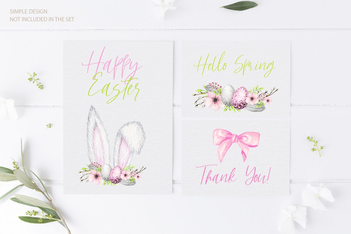 Easter Bunny Ears Clipart, Watercolor Spring Holyday Rabbit Ears With ...