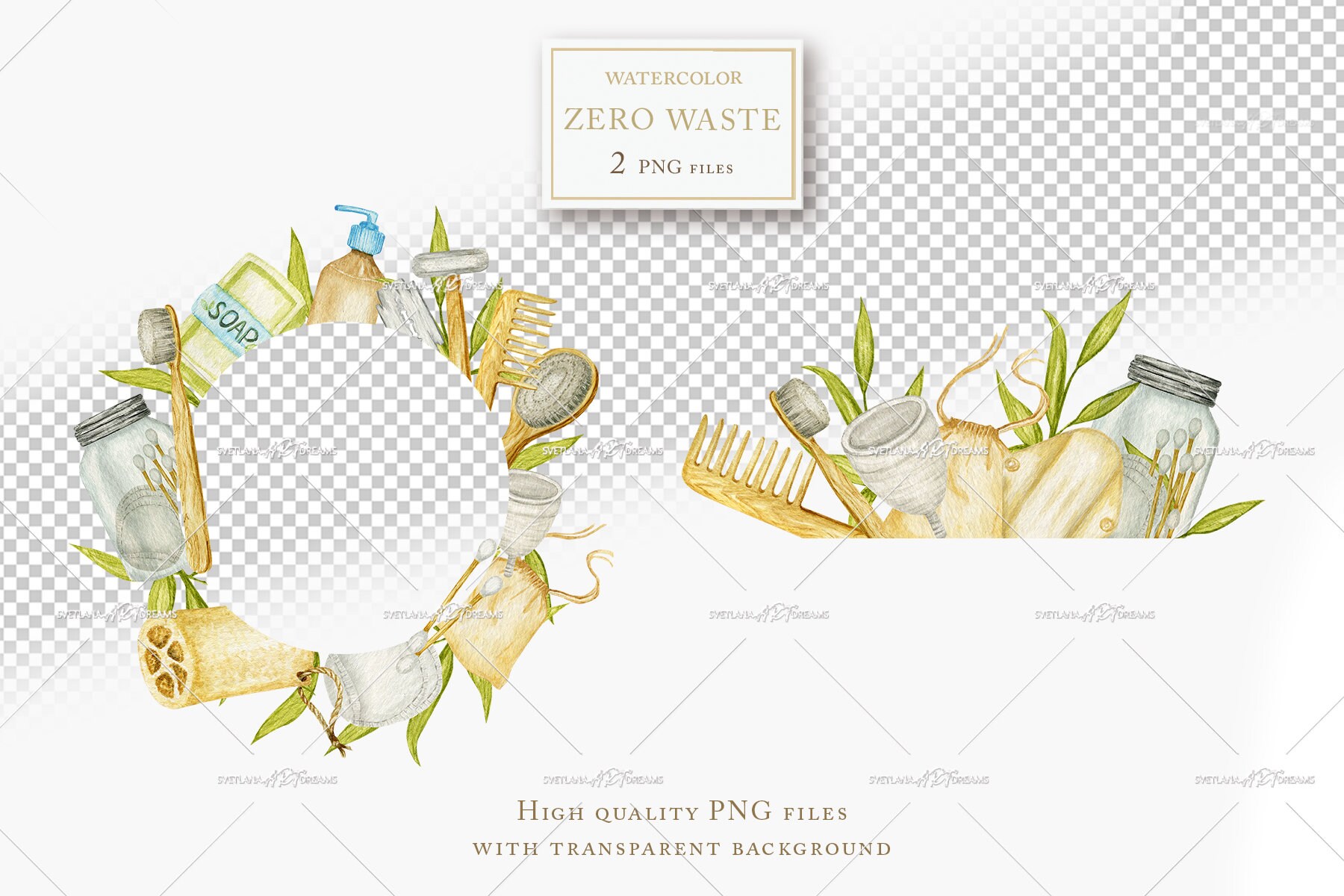 Zero Waste Clipart. Eco Friendly Bath Watercolor Wreath, Lifestyle SPA ...