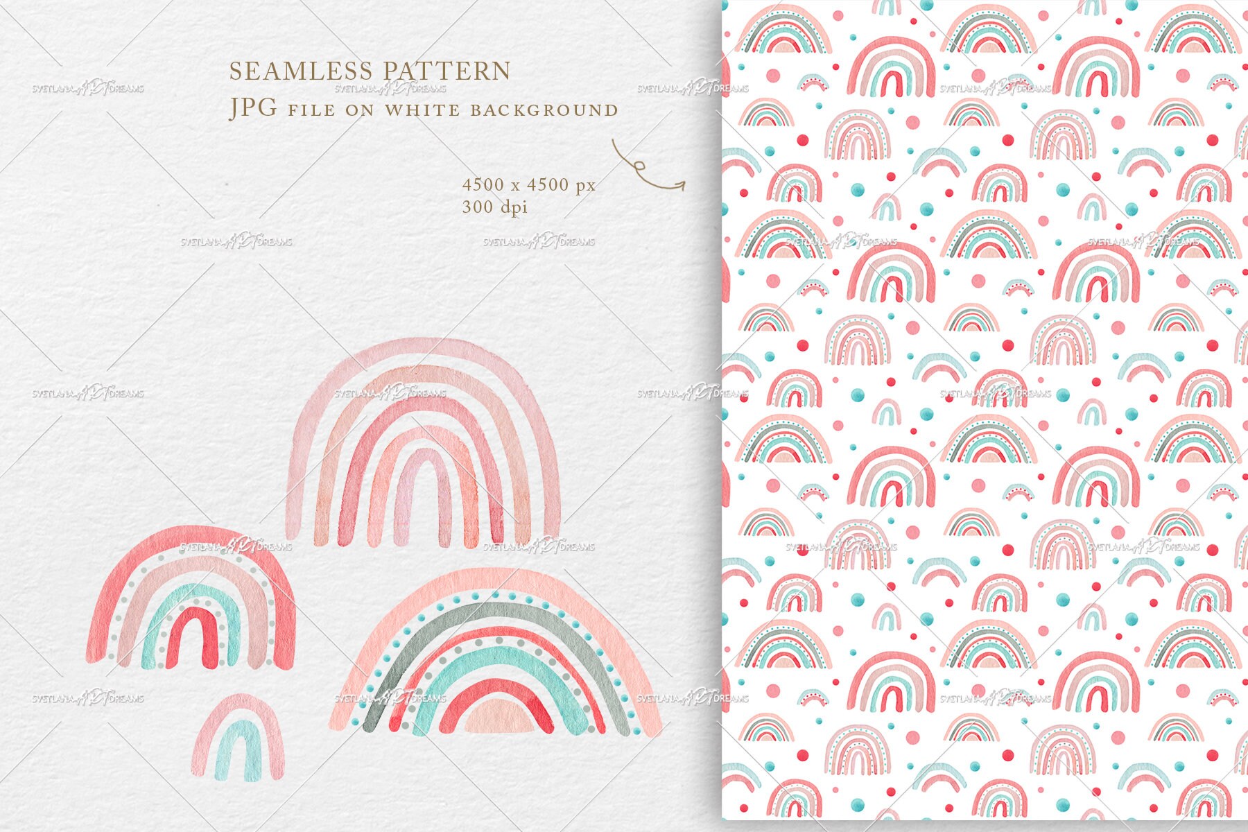 Watercolor Rainbow Digital Clipart Set. Hand Painted Nursery - Etsy