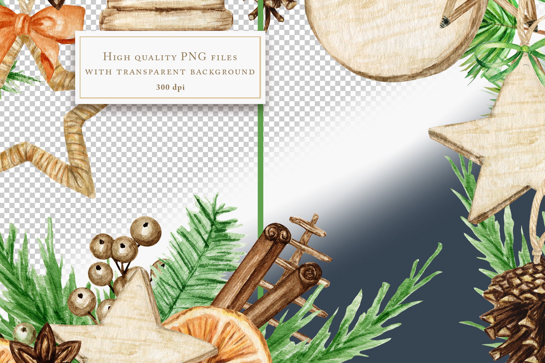 Watercolor Christmas Border PNG Clipart, Boho Style Greenery Social ...