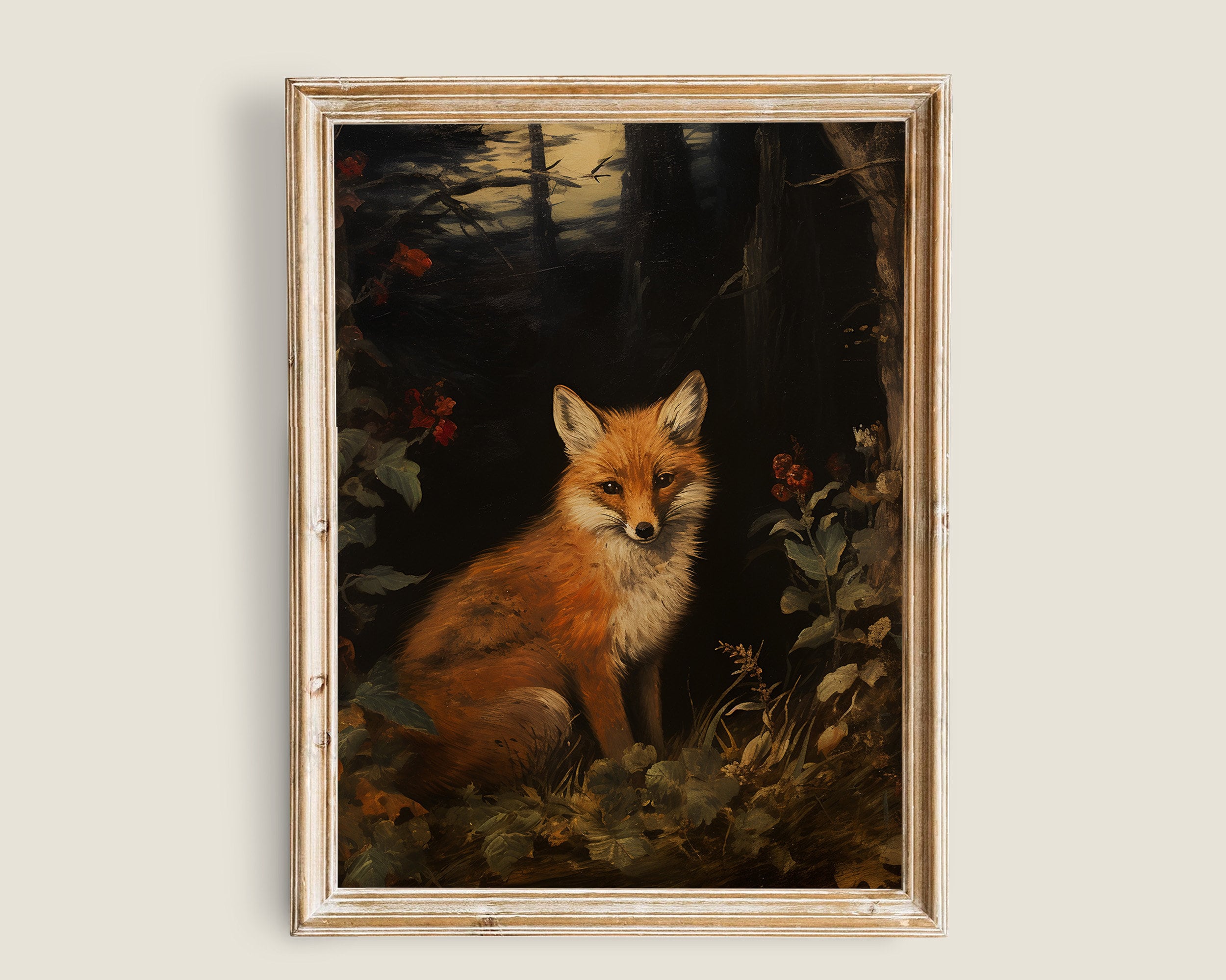 Fox Painting Vintage Art, PRINTABLE Art, Vintage Animal Art, Moody Dark ...