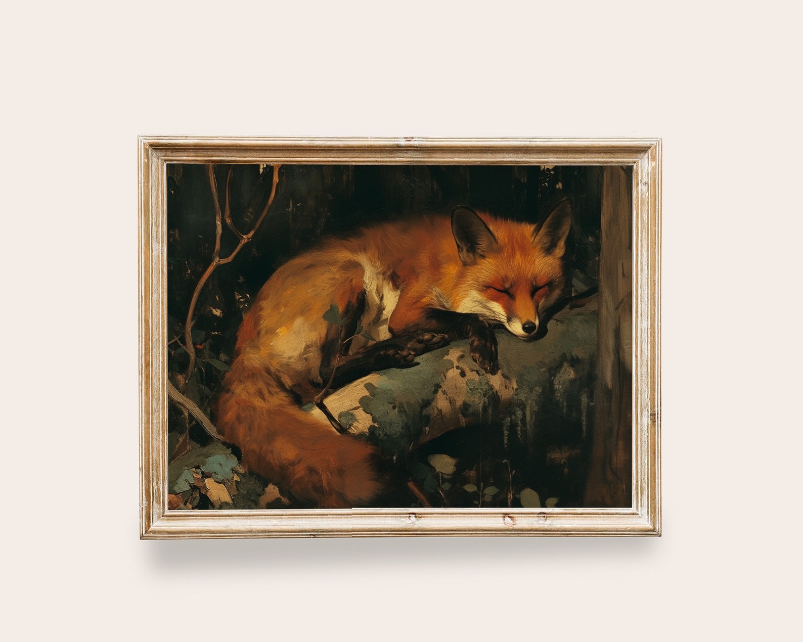 Fox Painting Vintage Art, PRINTABLE Art, Vintage Animal Art, Sleeping ...