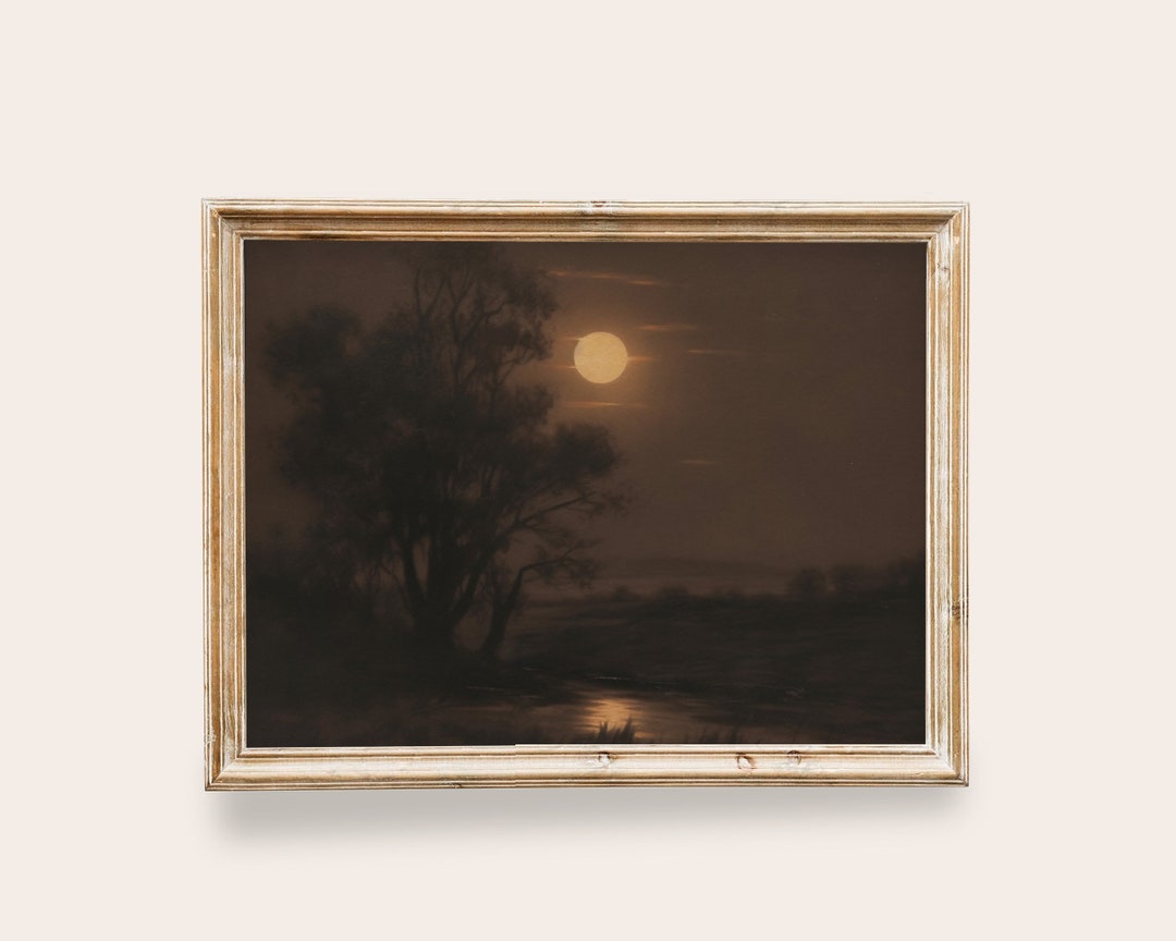 Dark Academia Nature Art, Full Moon Landscape Wall Art, Printable ...