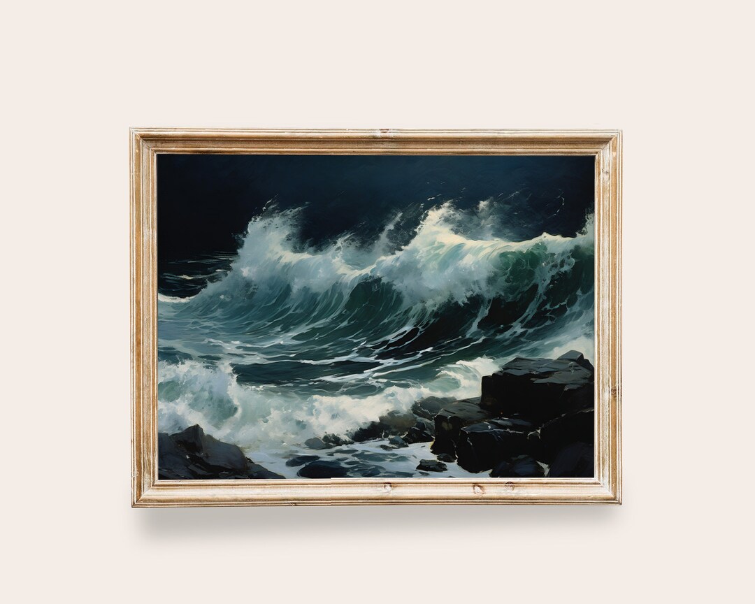 Dark Nautical Aesthetic Print, Waves Coastal Decor, Moody Seascape ...