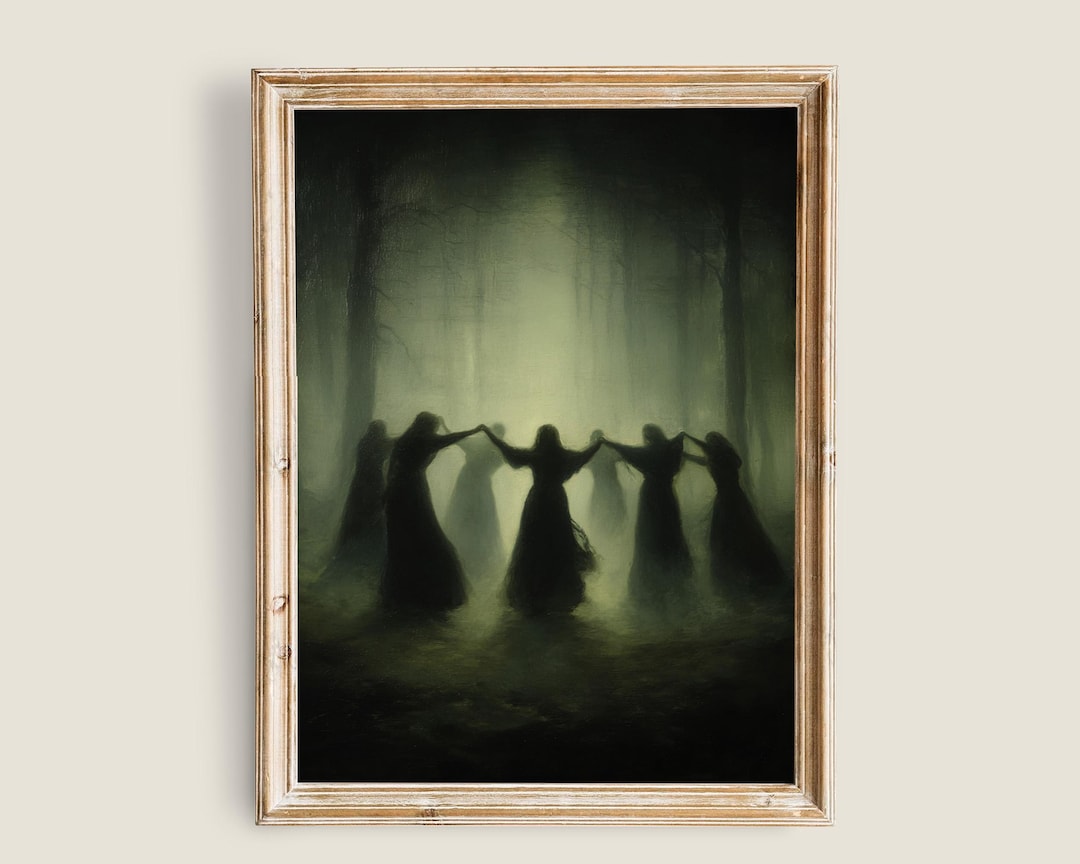 Witch Circle in Dark Forest - Coven Ritual, Witchcore Gothic Printable ...