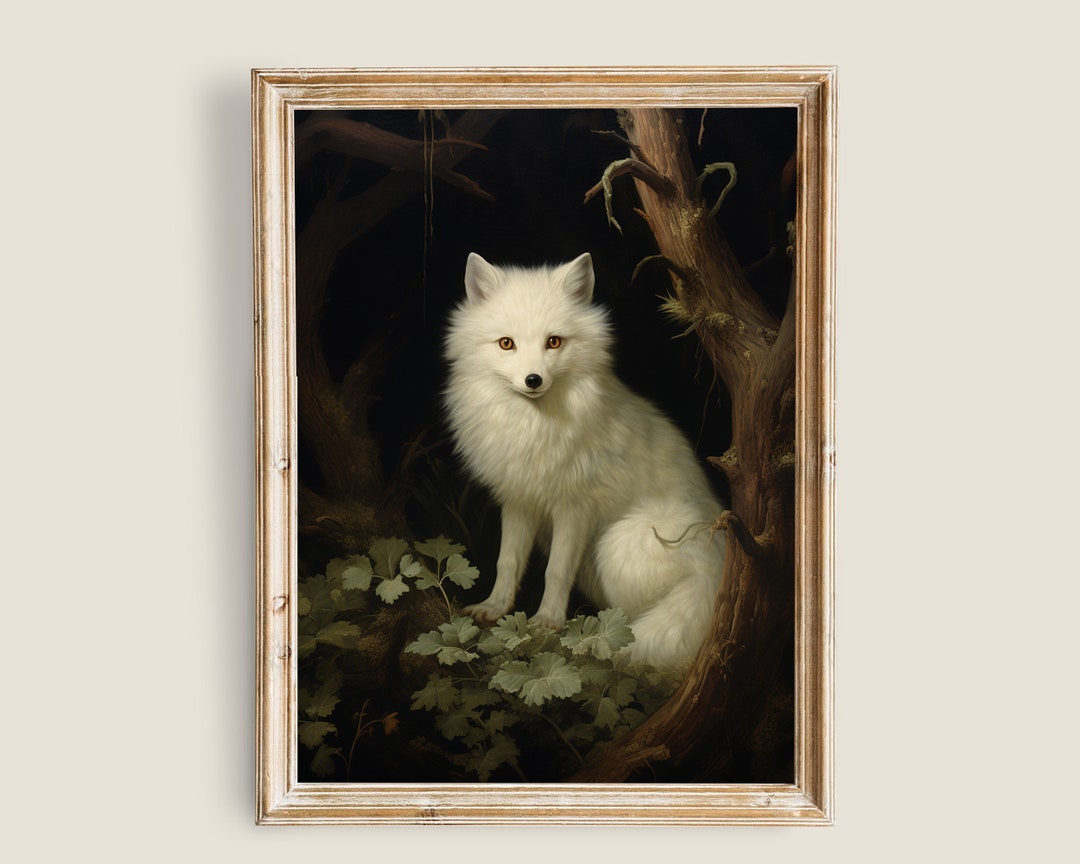 White Arctic Fox Painting Vintage Art, PRINTABLE Art, Vintage Animal ...