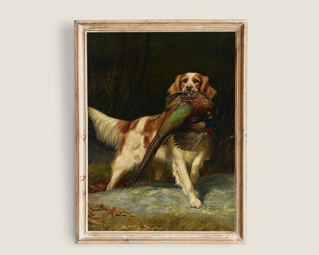 Rustic Hunting Dog Wall Art – Pheasant Retriever Print, Dog Decor ...