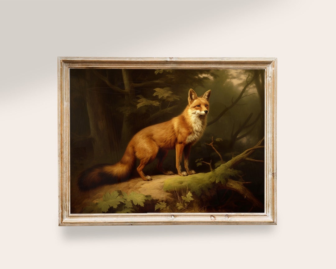 Fox Painting Vintage Art, PRINTABLE Art, Vintage Animal Art, Moody Dark ...