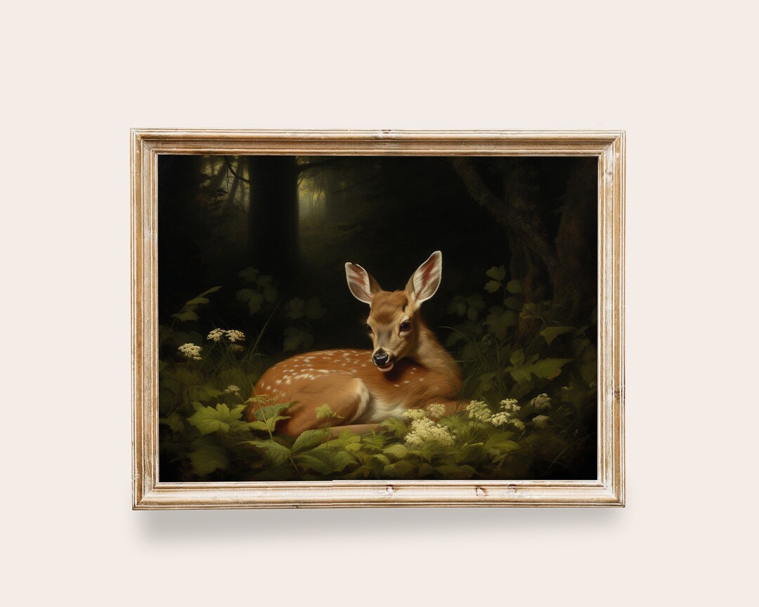 Deer Fawn Painting Vintage Art, PRINTABLE Art, Vintage Animal Art, Dark ...