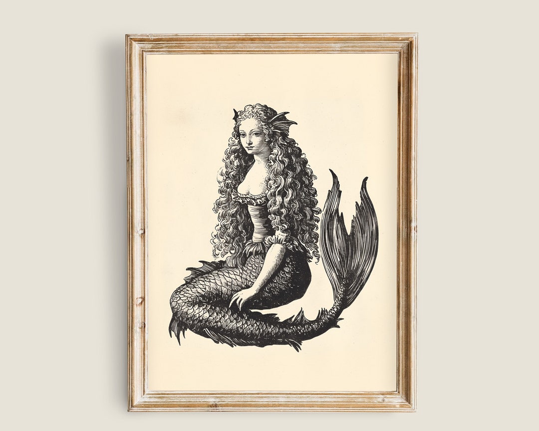 Vintage Mermaid Art, Antique Printable Art, Coastal Beach Decor ...
