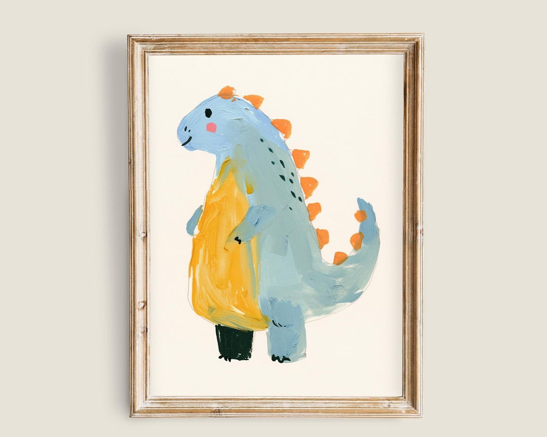 Cute Dinosaur Nursery Art Printable – Whimsical Blue Dino Painting for ...