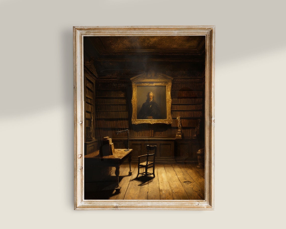 Dark Academia Decor, Vintage Library Print, Moody Wall Art PRINTABLE ...