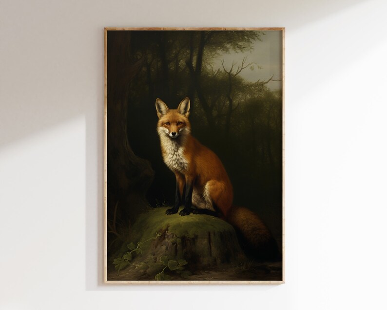 Fox Painting Vintage Art, PRINTABLE Art, Vintage Animal Art, Moody Dark ...