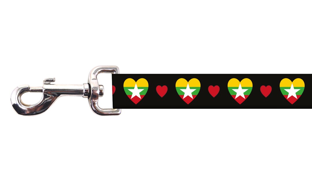 Myanmar Dog Leash | I Love Myanmar | Flag and Hearts | 6 Foot | 4 Foot ...