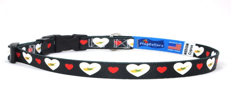 Cat Collar | I Love Cyprus | Cypriot Flag | Red Hearts | Easy Release ...