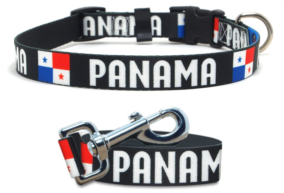 Panama Dog Collar and Leash Set Panama Flag and Name Xtra Large, Large ...