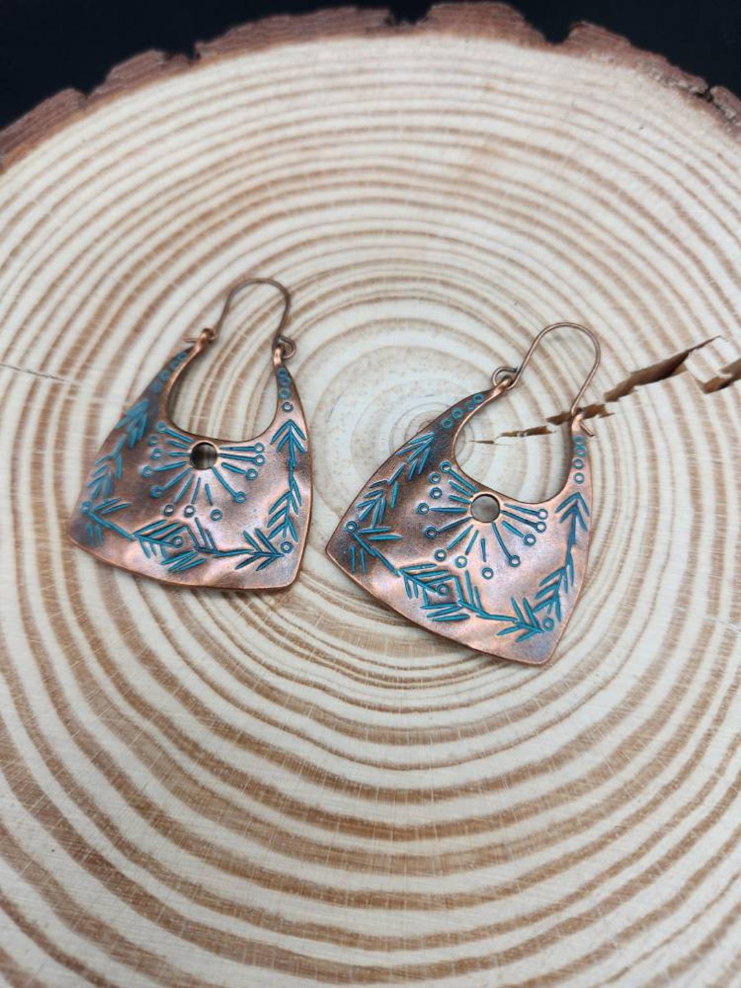 Bronze/copper-tone Verdigris Aztec Dangle Earrings - Etsy