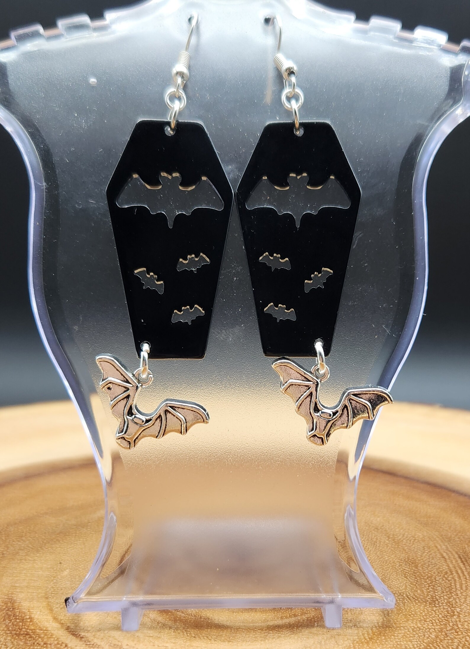 Black Coffin Bat Arylic Dangle Halloween Earrings - Etsy