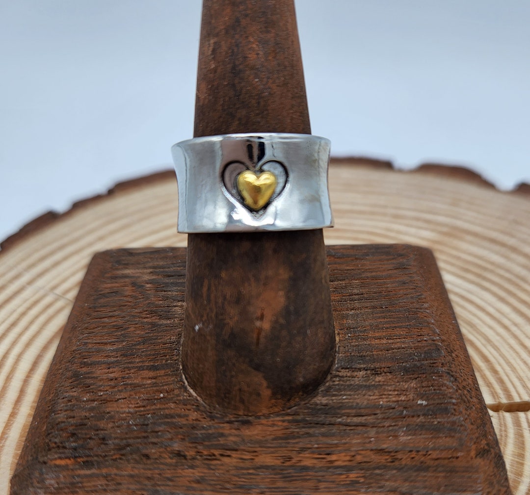 Double Heart Two Tone Wide Band Ring - Etsy