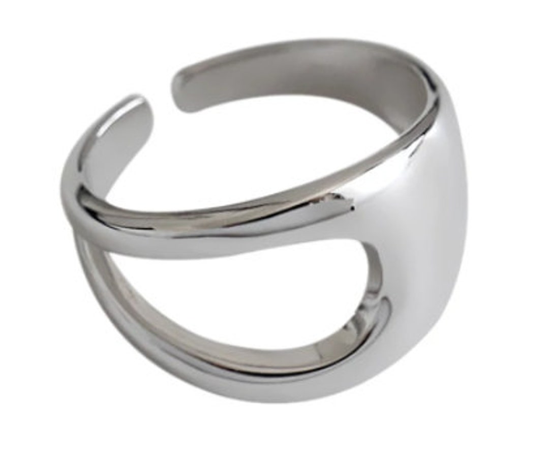 Wide Band Teardrop, Cut-out, Silver Tone Adjustable Ring - Etsy