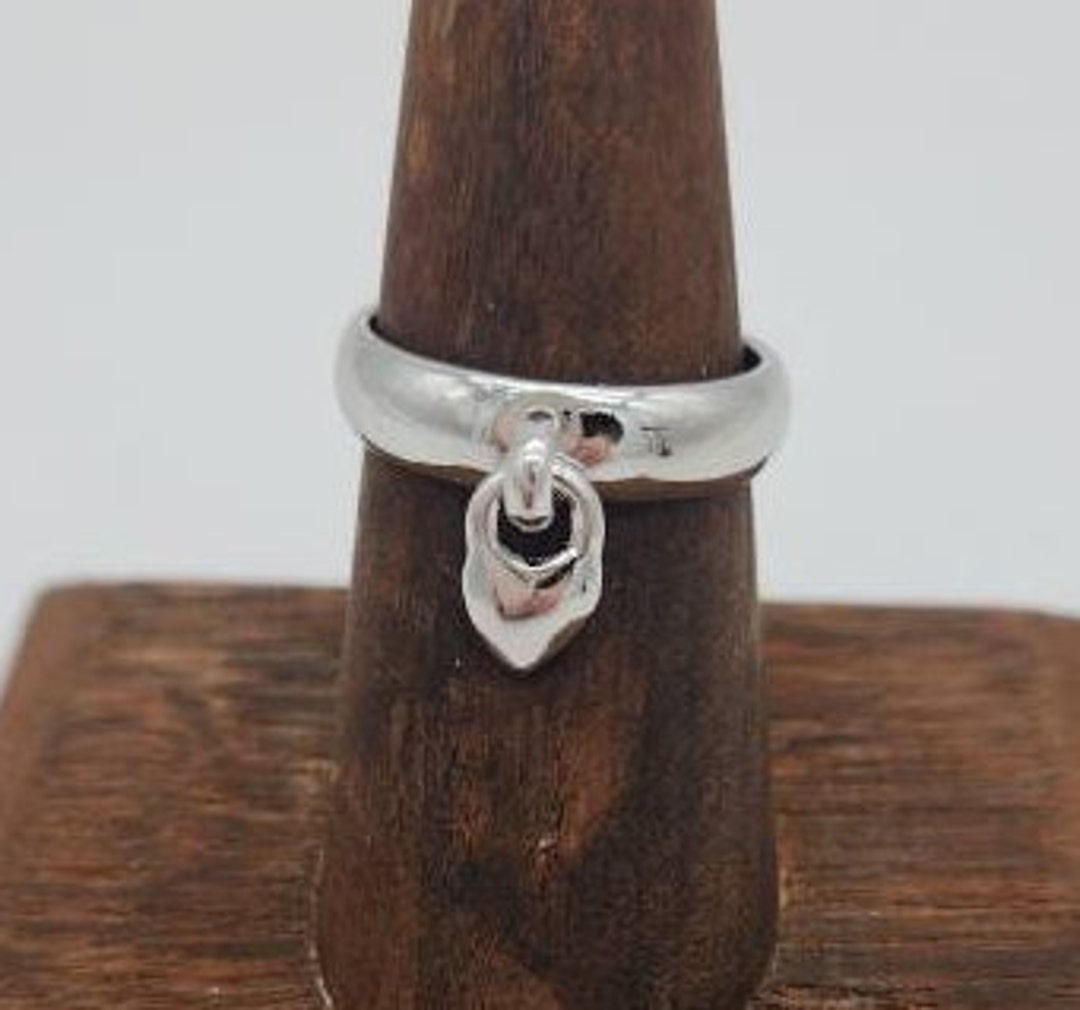 Silver Plated Heart Lock Dangle Ring - Etsy