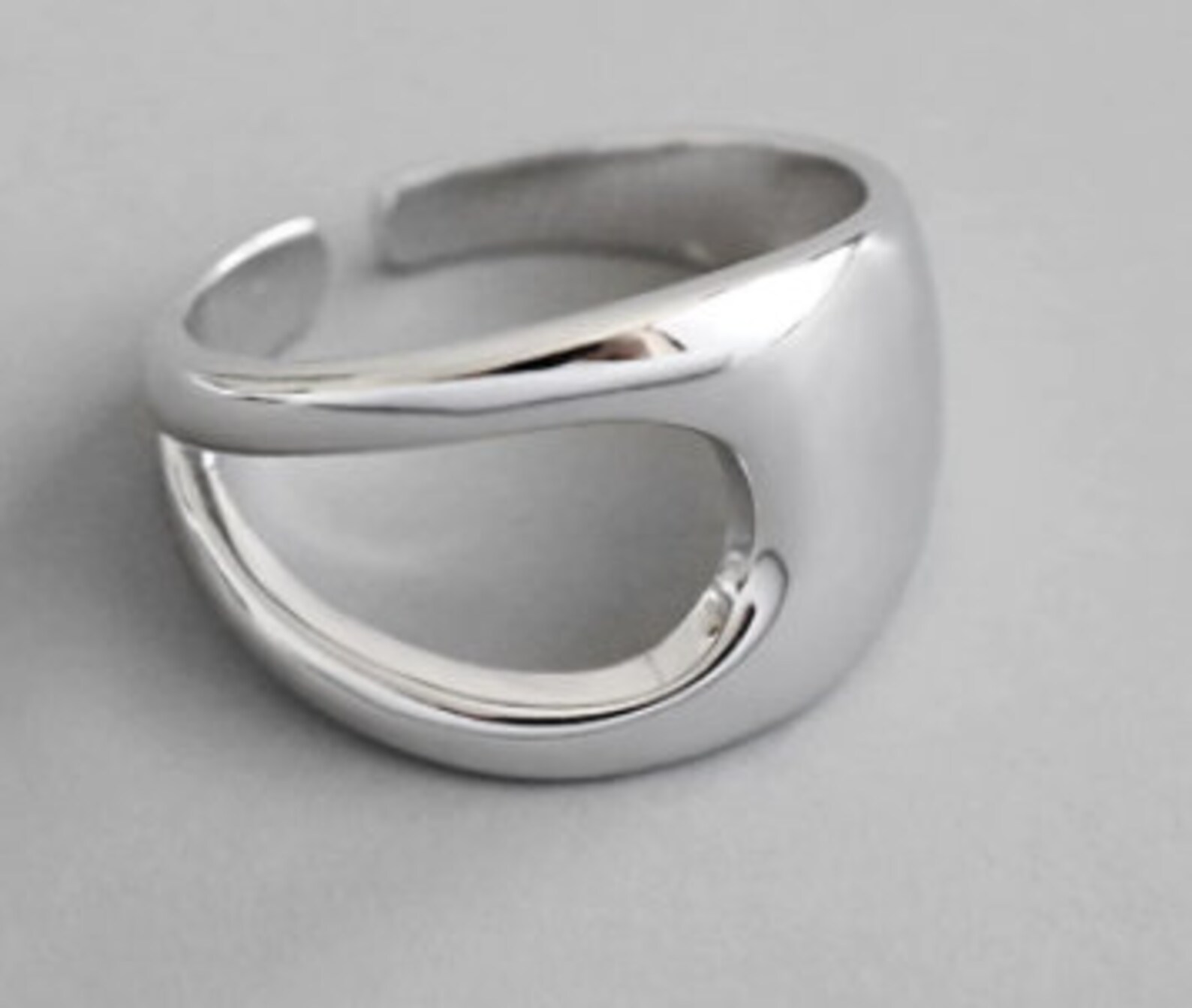 Wide Band Teardrop, Cut-out, Silver Tone Adjustable Ring - Etsy