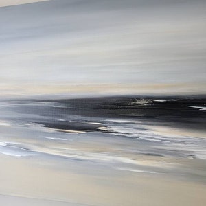 Large Earthy Ocean Art, 24 X 48 Inch Abstract Landscape Painting ...