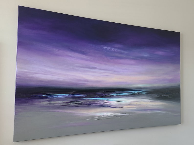 Purple Seascape Painting: Large Abstract Storm Cloud Ocean Art (30x48 ...
