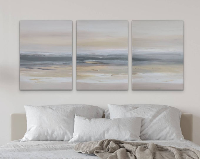 Earthy Neutral Set of 3 Paintings, Original Boho Beach Canvas Wall Art ...