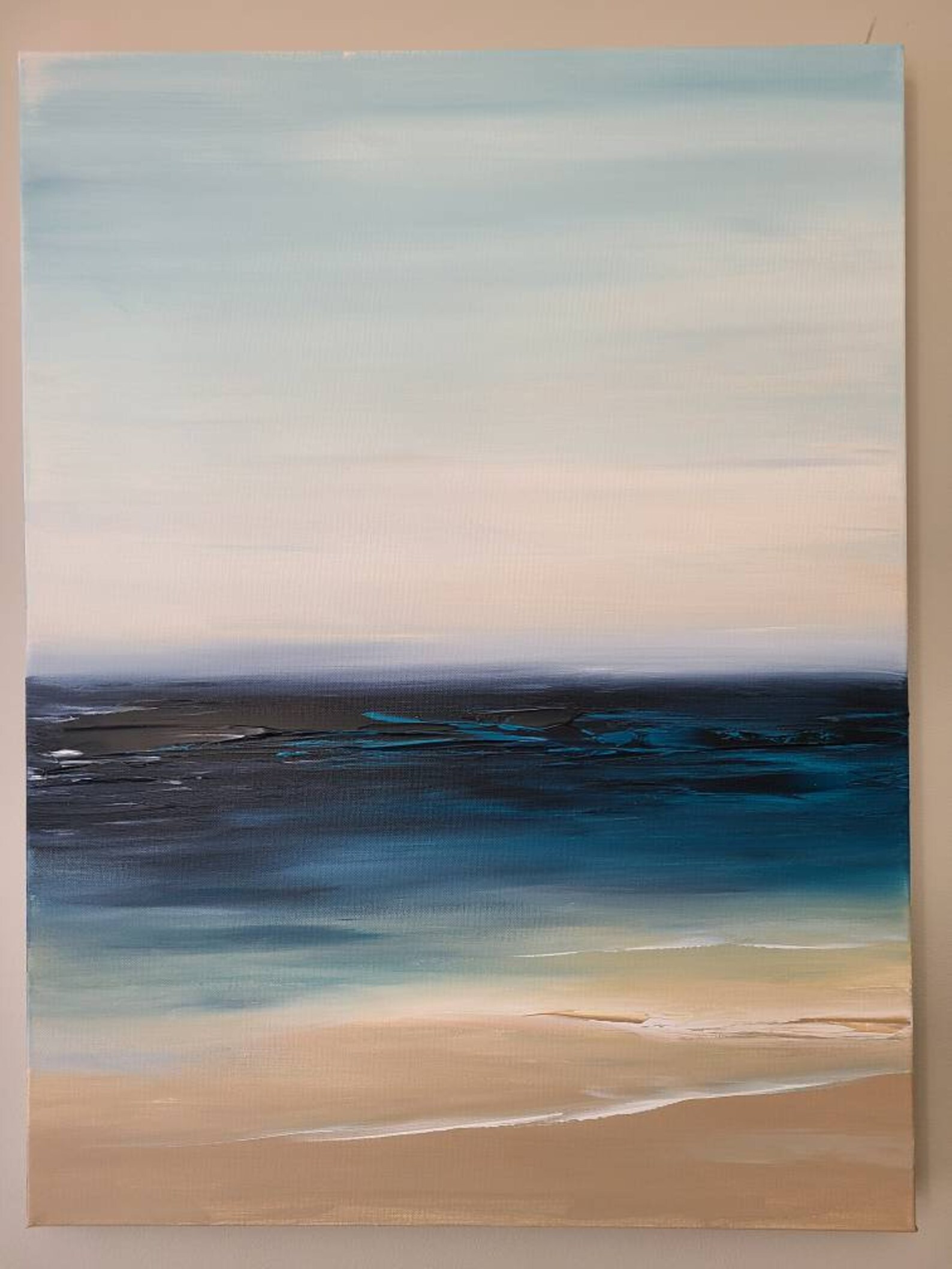 Extra Large Turquoise Set of 3 Paintings, Original Coastal Beach Canvas ...