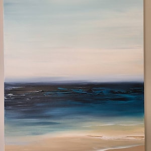 Extra Large Turquoise Set of 3 Paintings, Original Coastal Beach Canvas ...