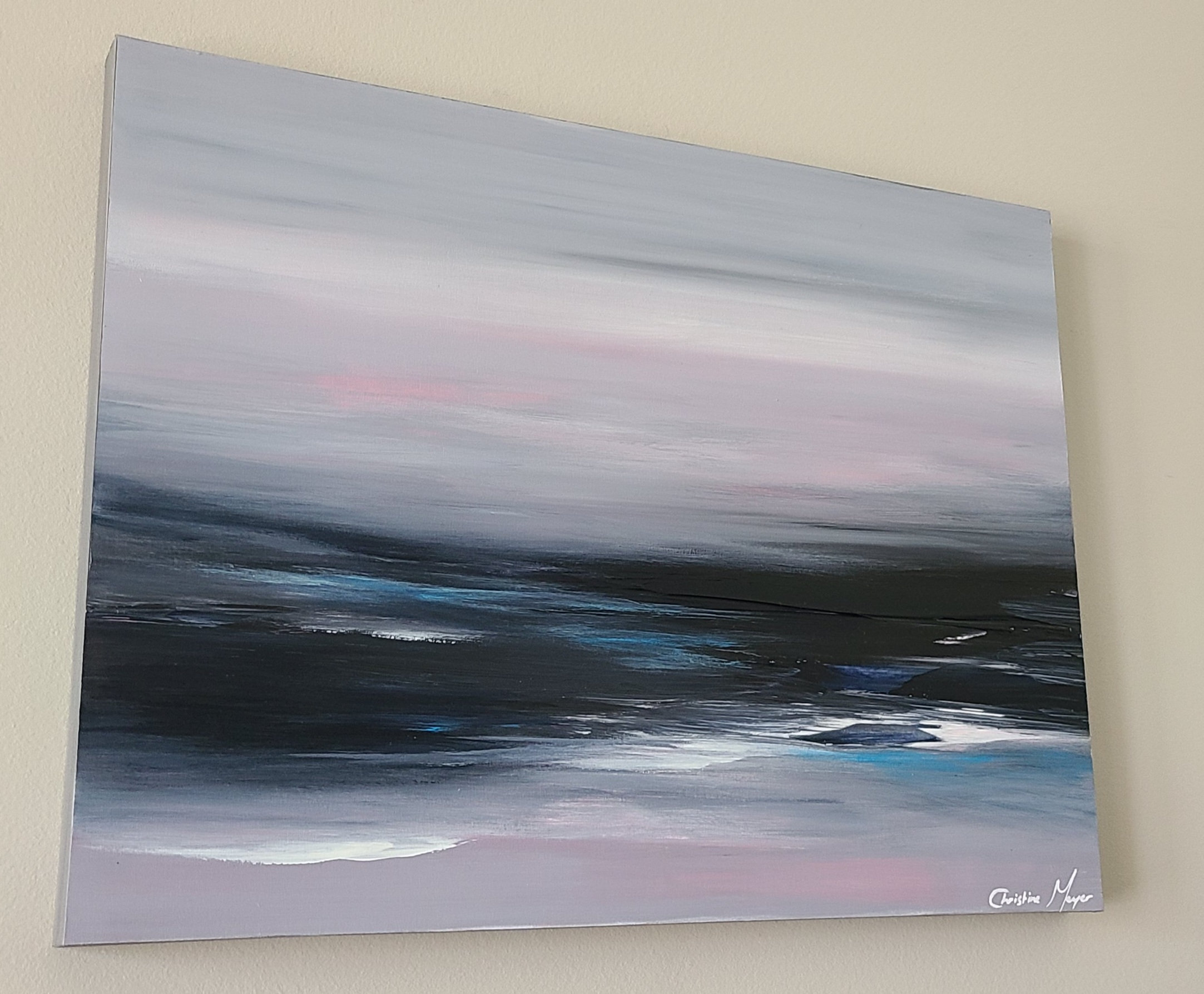 Small Abstract Seascape Painting, 12x16 Navy Blue Beach Wall Art - Etsy ...