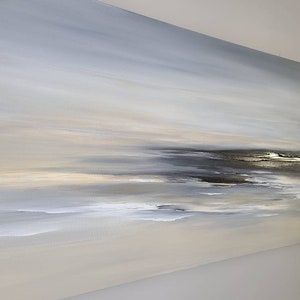 Large Earthy Ocean Art, 24 X 48 Inch Abstract Landscape Painting ...