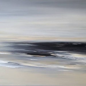 Large Earthy Ocean Art, 24 X 48 Inch Abstract Landscape Painting ...