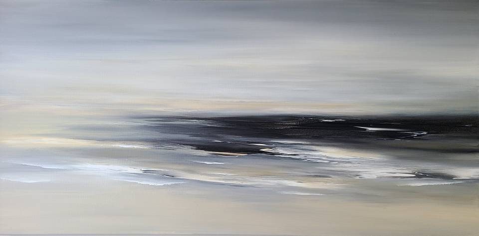 Large Earthy Ocean Art, 24 X 48 Inch Abstract Landscape Painting ...