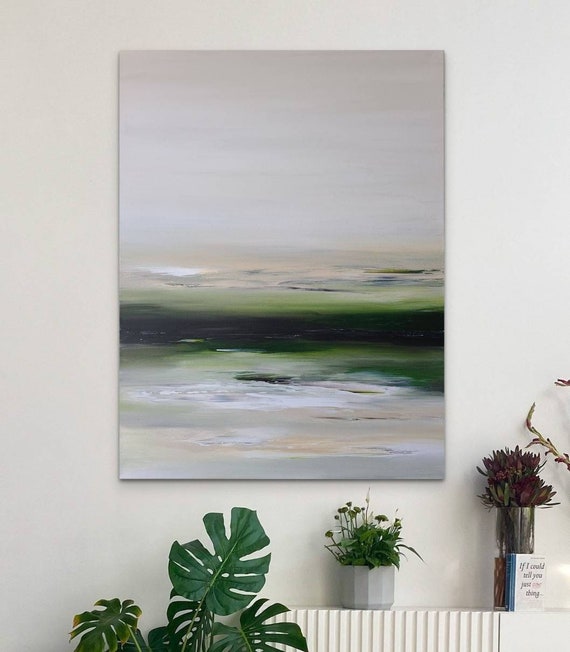 Vertical Original Abstract Green Art Earthy Landscape - Etsy