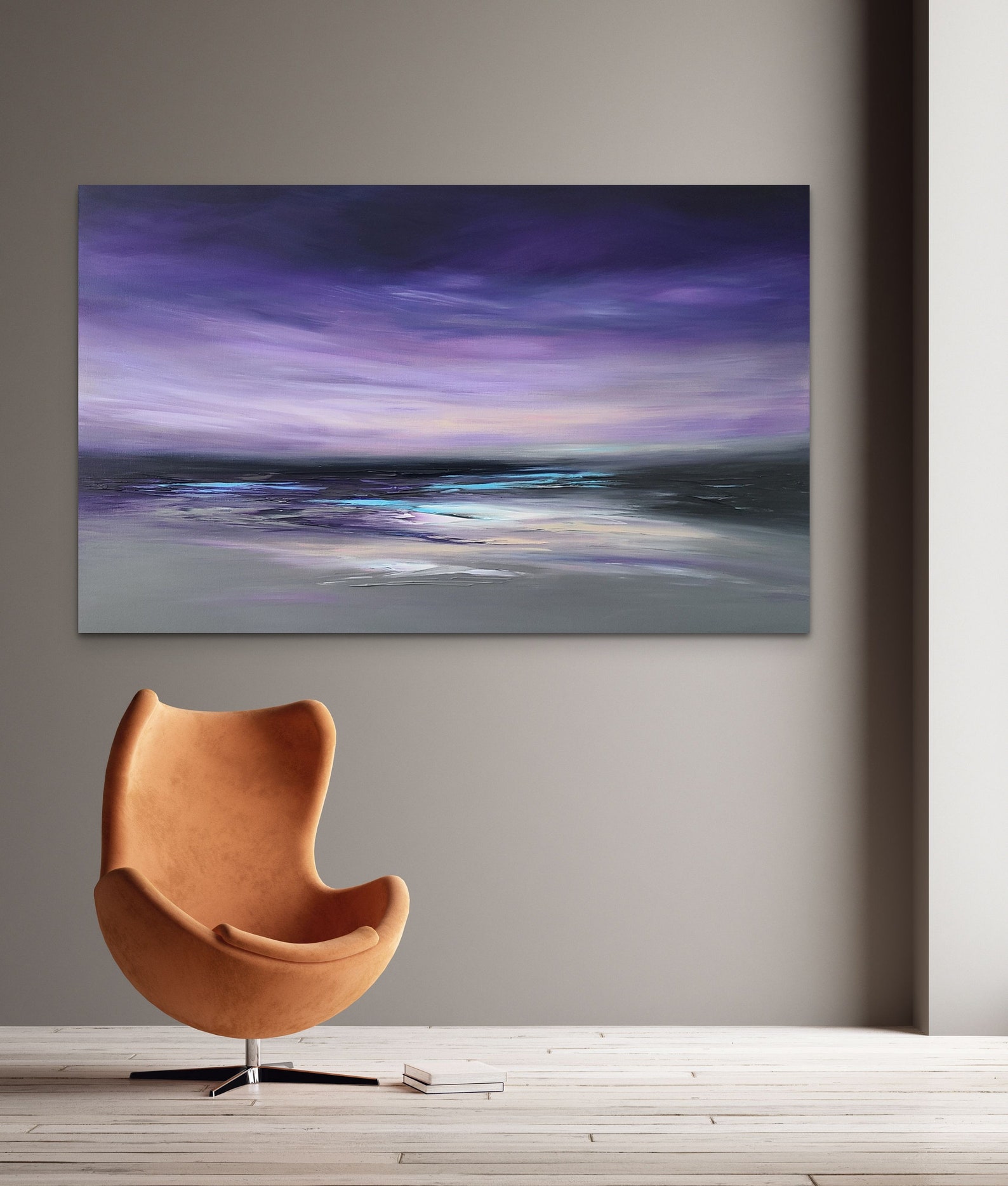 Purple Seascape Painting: Large Abstract Storm Cloud Ocean Art (30x48 ...
