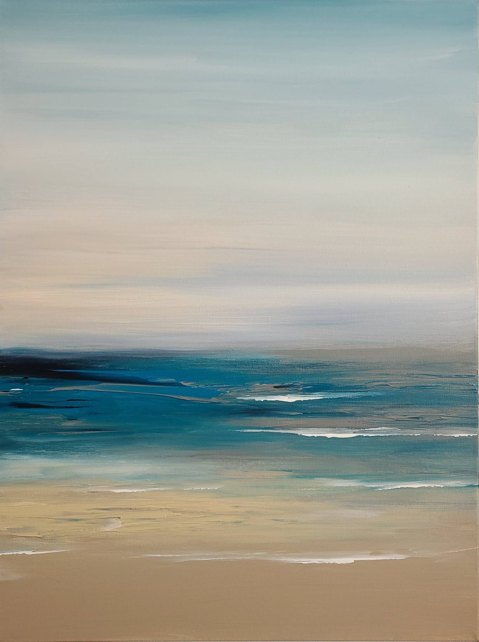 Extra Large Turquoise Set of 3 Paintings, Original Coastal Beach Canvas ...