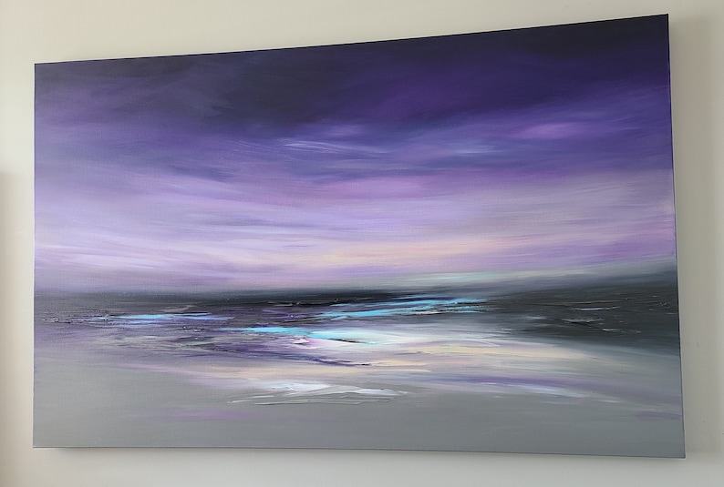 Purple Seascape Painting: Large Abstract Storm Cloud Ocean Art (30x48 ...