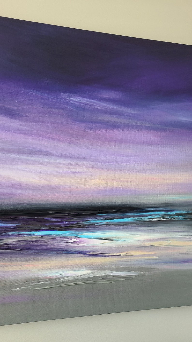 Purple Seascape Painting: Large Abstract Storm Cloud Ocean Art (30x48 ...