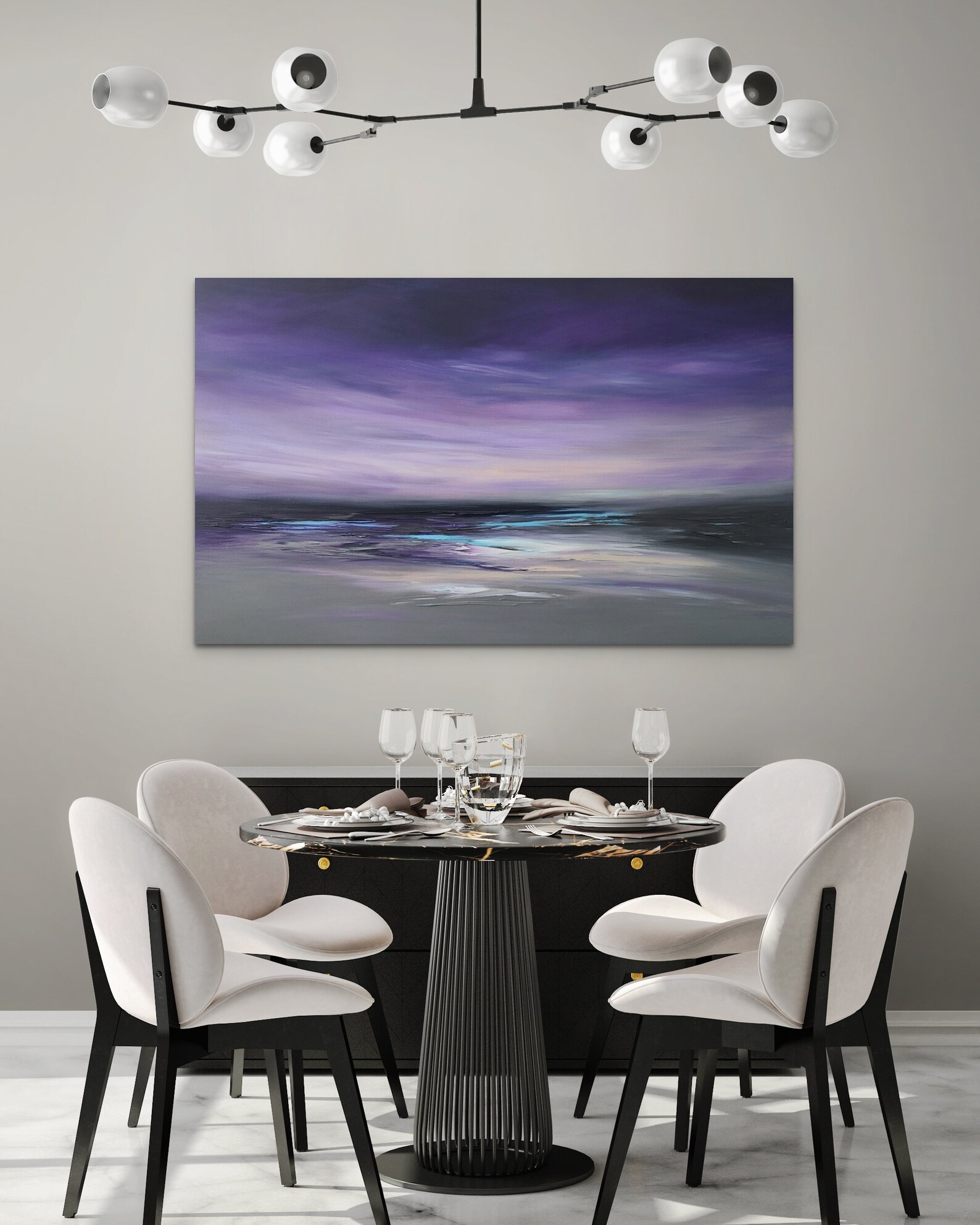 Purple Seascape Painting: Large Abstract Storm Cloud Ocean Art (30x48 ...