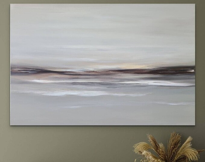 Original Neutral Minimalist Landscape Wall Art, 24 X 36 Inch Abstract ...