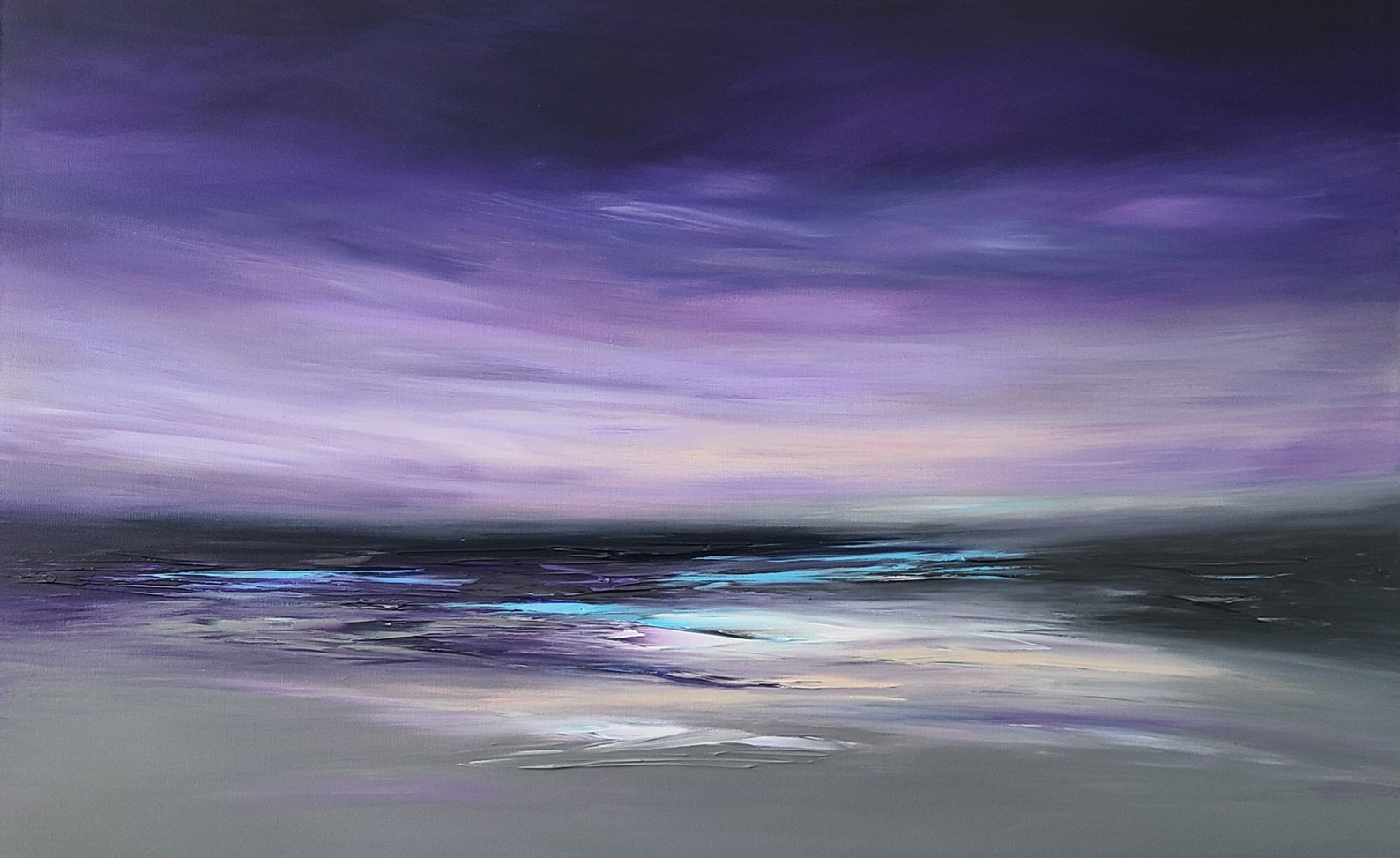 Purple Seascape Painting: Large Abstract Storm Cloud Ocean Art (30x48 ...