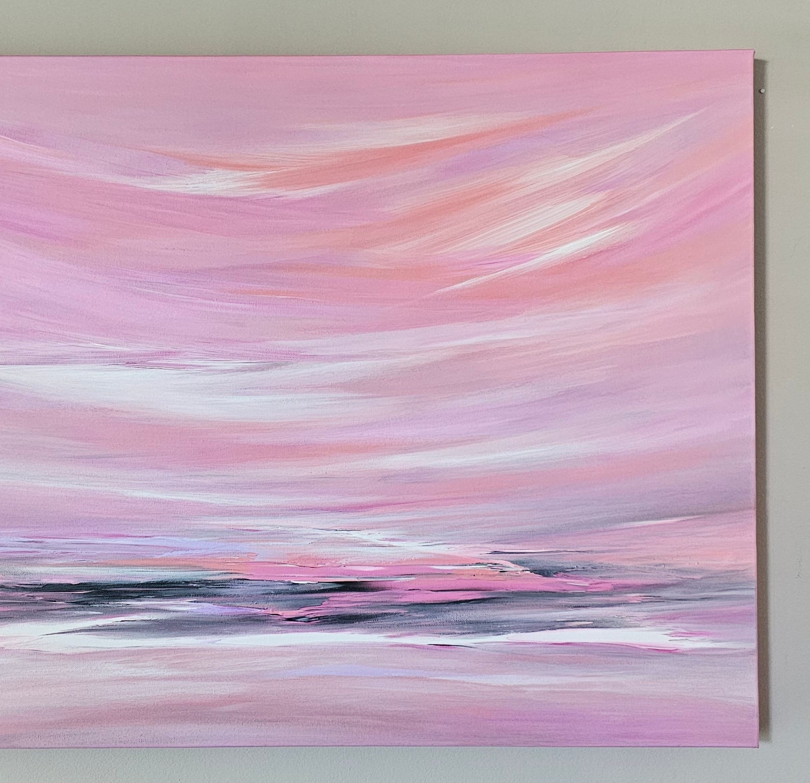 Cloud Pink Abstract Landscape Painting: Original 24x30 Beach Wall Art ...