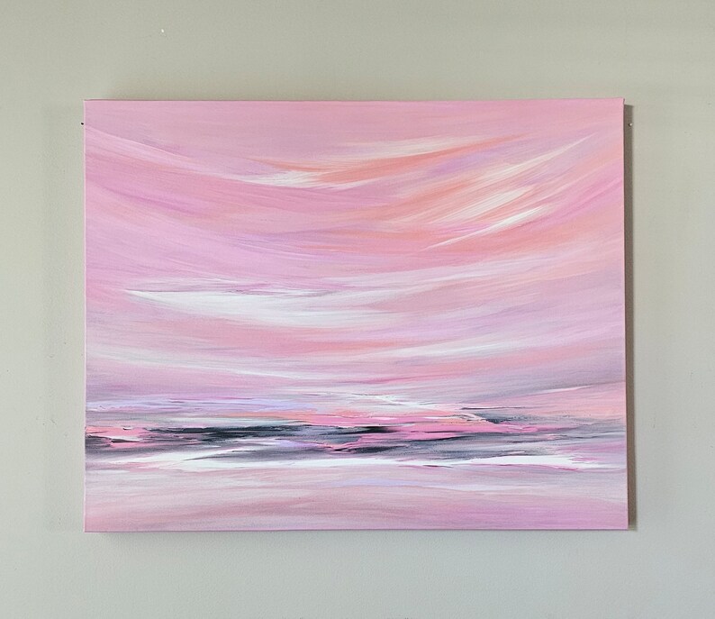 Cloud Pink Abstract Landscape Painting: Original 24x30 Beach Wall Art ...